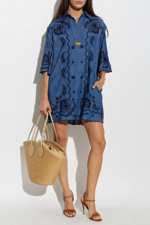 Zimmermann Embroidered Denim Dress - Blue