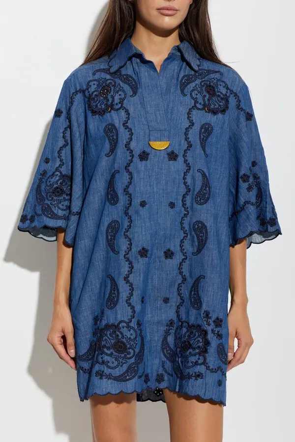 Zimmermann Embroidered Denim Dress - Blue