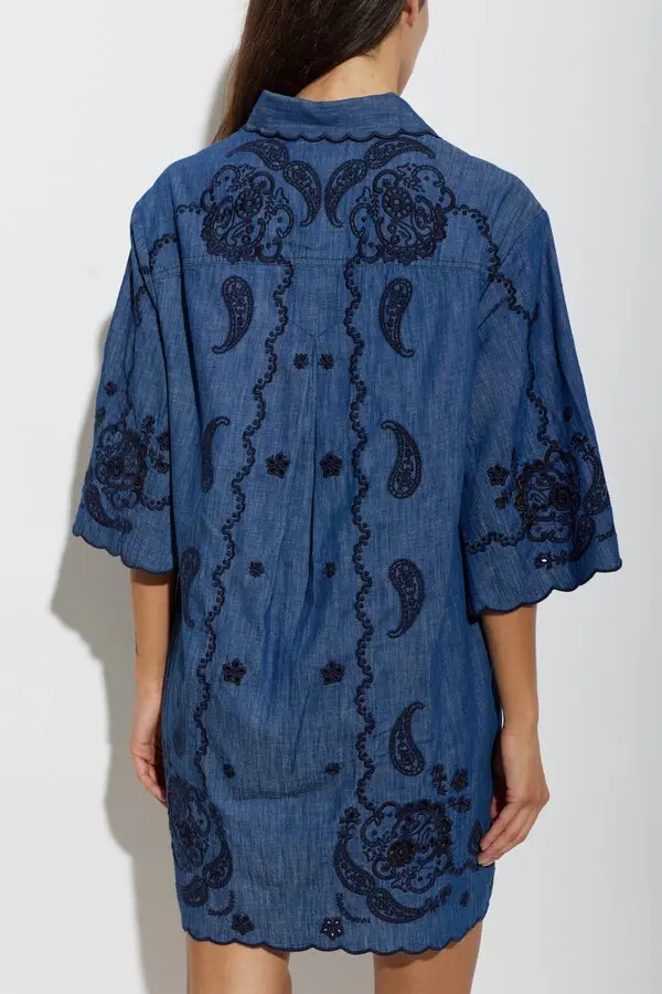Zimmermann Embroidered Denim Dress - Blue