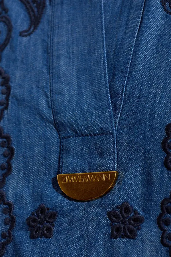 Zimmermann Embroidered Denim Dress - Blue