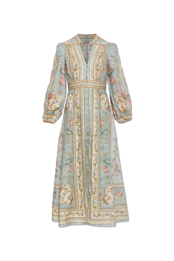 Zimmermann Linen Dress With Floral Motif - Blue