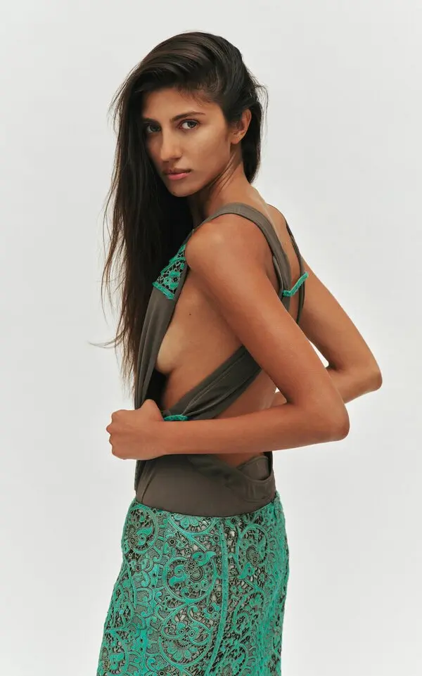 Christopher Esber Bac Lasercut Lace Jersey Leather Tank Top