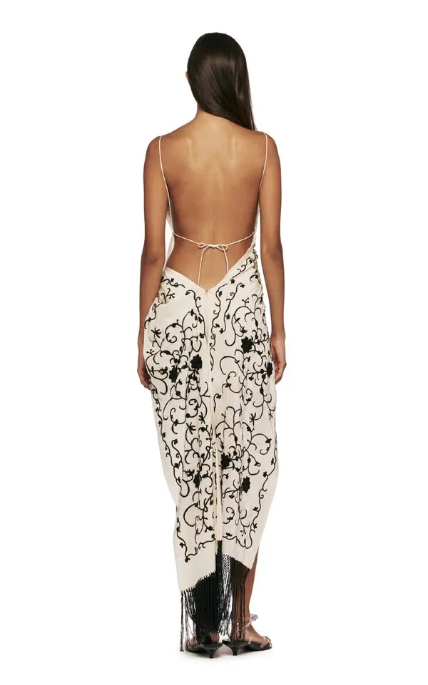 Christopher Esber Isla Embroidered Sarong Draped Midi Dress