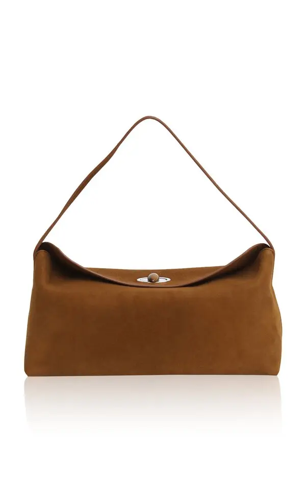 Christopher Esber Doba Quartz Turnlock Suede Shoulder Bag - Brown