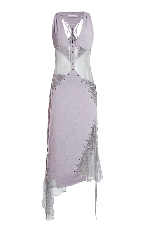Christopher Esber Farrah Rivet Laced Halter Maxi Dress