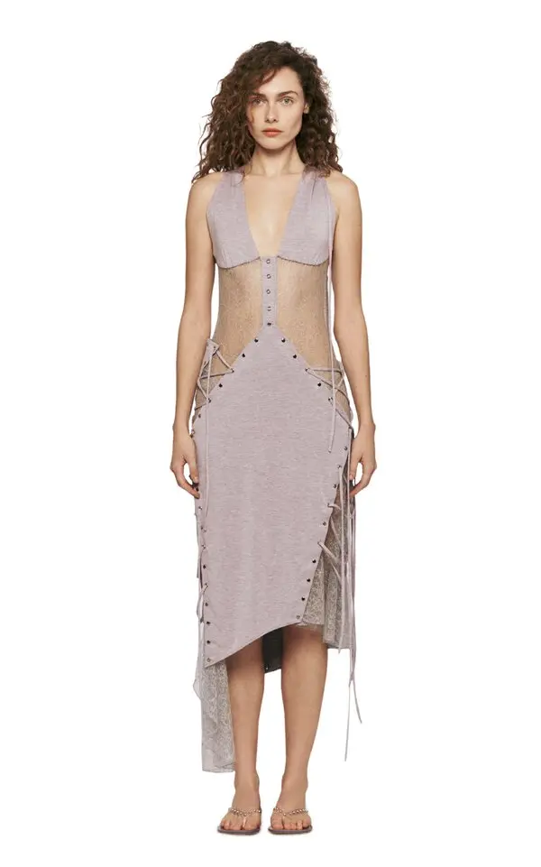 Christopher Esber Farrah Rivet Laced Halter Maxi Dress