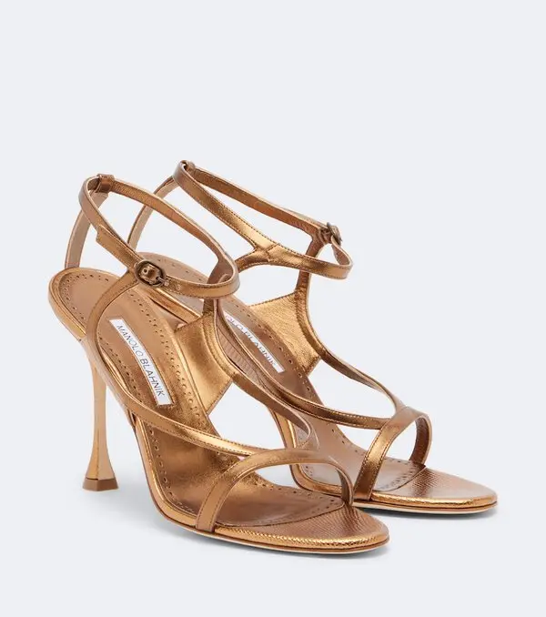 Manolo Blahnik Tibula Metallic Leather Sandals - Gold