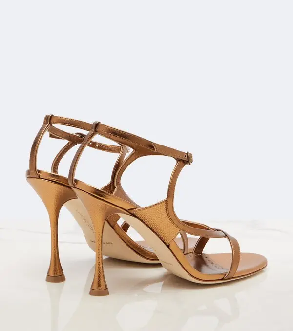 Manolo Blahnik Tibula Metallic Leather Sandals