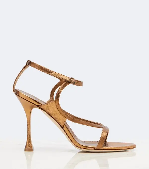 Manolo Blahnik Tibula Metallic Leather Sandals