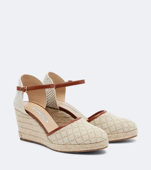 Manolo Blahnik Raffia-effect Espadrille Wedges With Buckle-fastening Ankle Strap - Beige