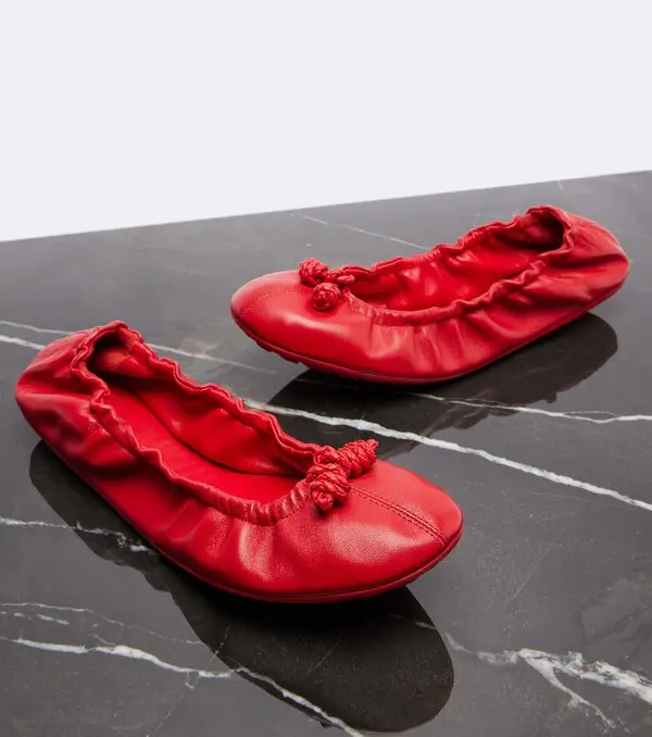 Bottega Veneta Fantasmina Leather Ballet Flats - Red