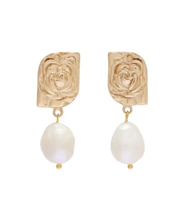Magda Butrym Floral Faux Pearl Drop Earrings - Gold