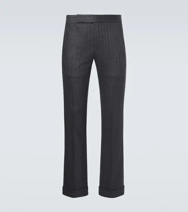 TOM FORD Herringbone Wool Straight Pants - Grey