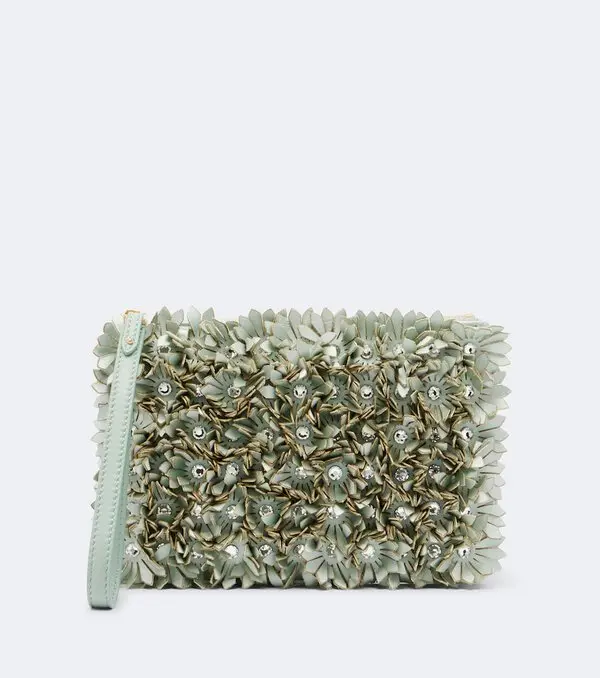 Valentino Garavani Small Floral Appliqué Pouch - Green