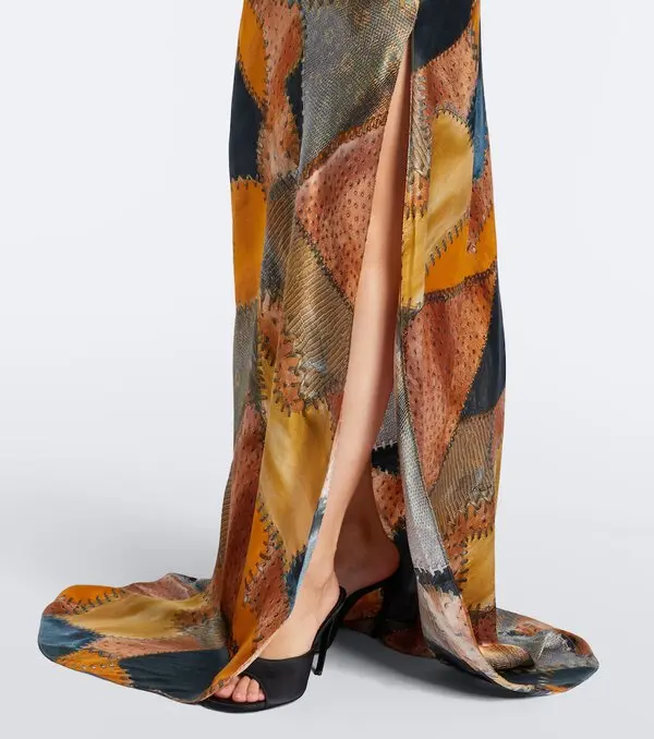 Roberto Cavalli Draped Printed Silk Satin Maxi Dress