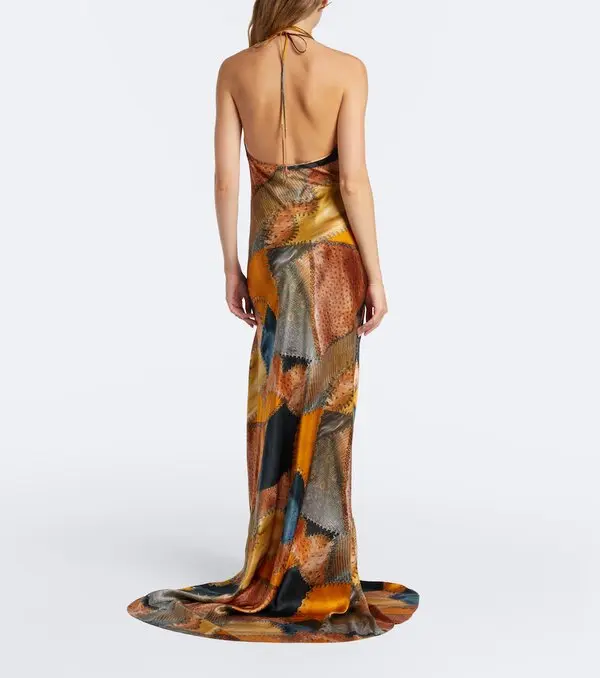 Roberto Cavalli Draped Printed Silk Satin Maxi Dress