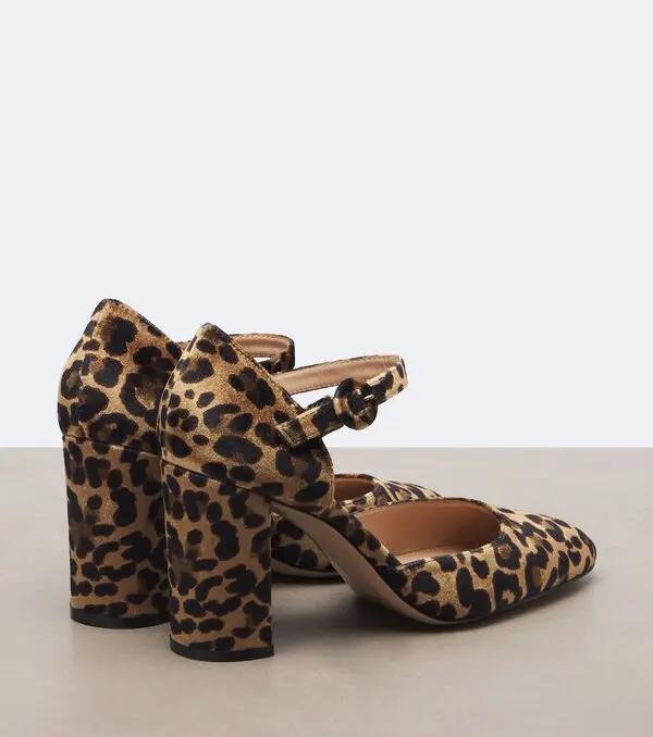 GIANVITO ROSSI Leopard Print Velvet Pumps With Buckle-fastening Ankle Strap - Gold