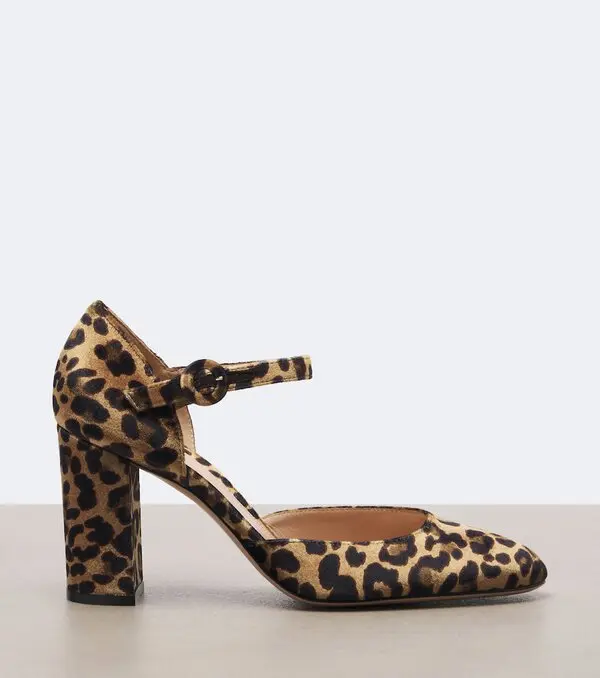 GIANVITO ROSSI Leopard Print Velvet Pumps With Buckle-fastening Ankle Strap - Gold