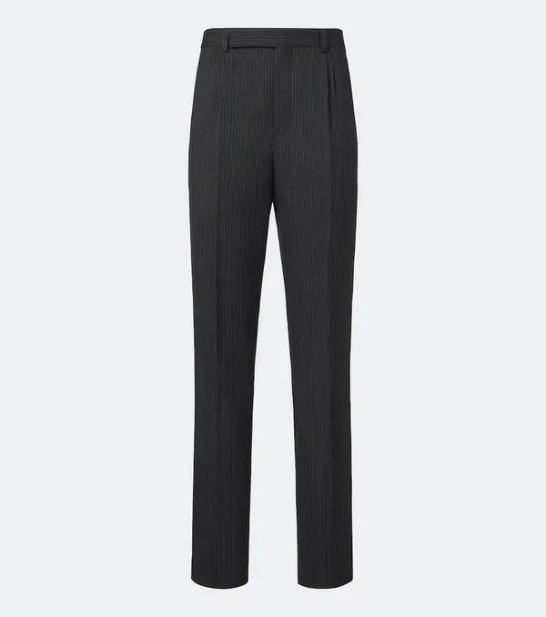 Saint Laurent Pinstripe Wool Straight Leg Trousers - Grey