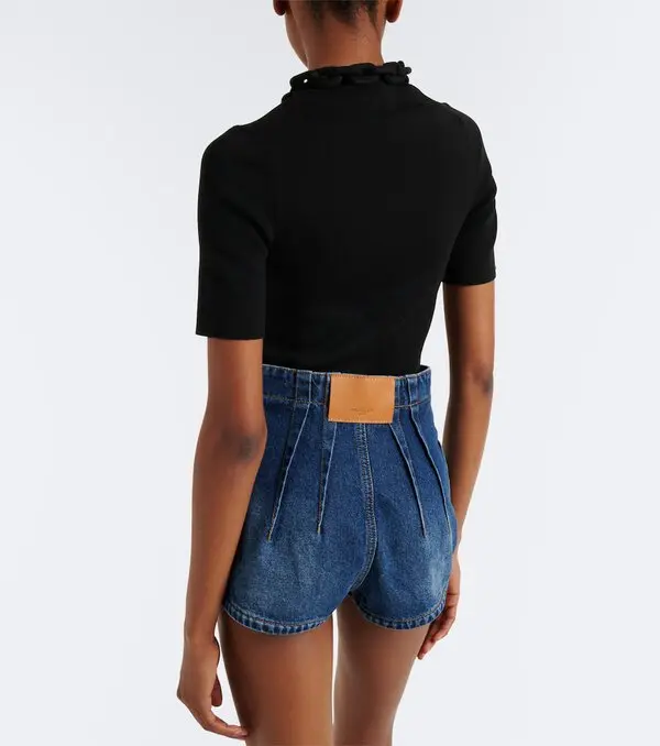 MUGLER Pleated Denim Shorts