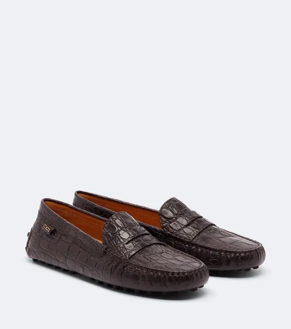 TOD'S Gommino Croc-effect Leather Driving Shoes - Brown