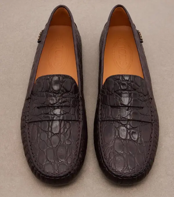 TOD'S Gommino Croc-effect Leather Driving Shoes
