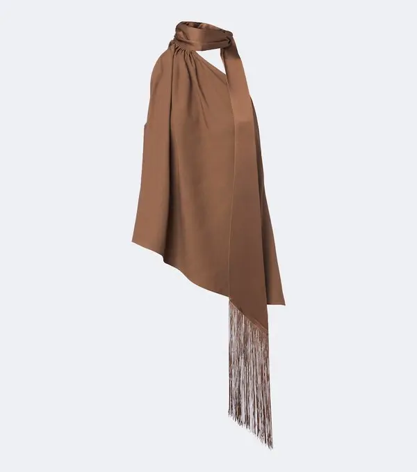 TALLER MARMO Astor Top With Self-tie Collar And Fringe Detail - Brown