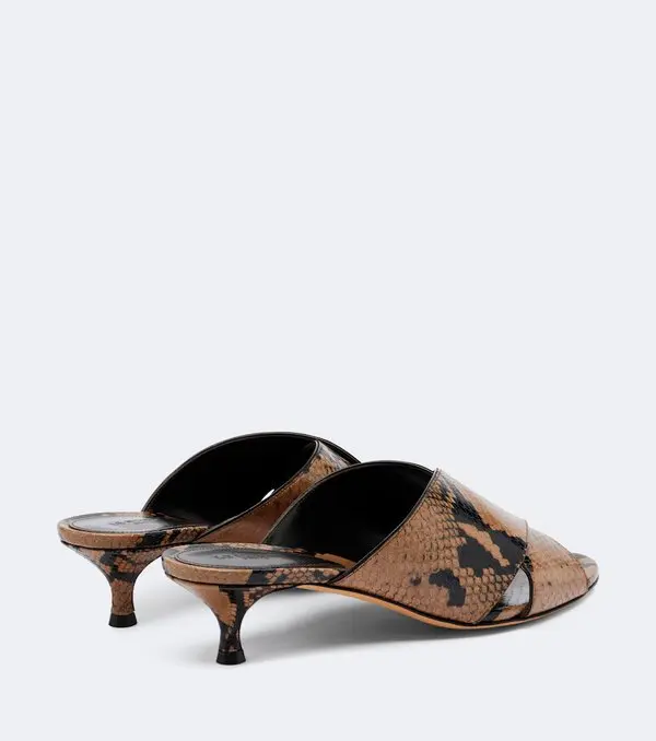 Le Monde Beryl Luca Snake-effect Leather Mules - Brown