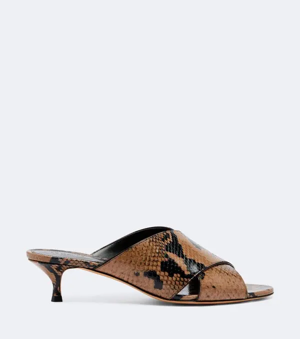 Le Monde Beryl Luca Snake-effect Leather Mules - Brown