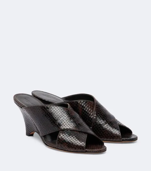 Le Monde Beryl Luca Snake-effect Leather Mules - Brown