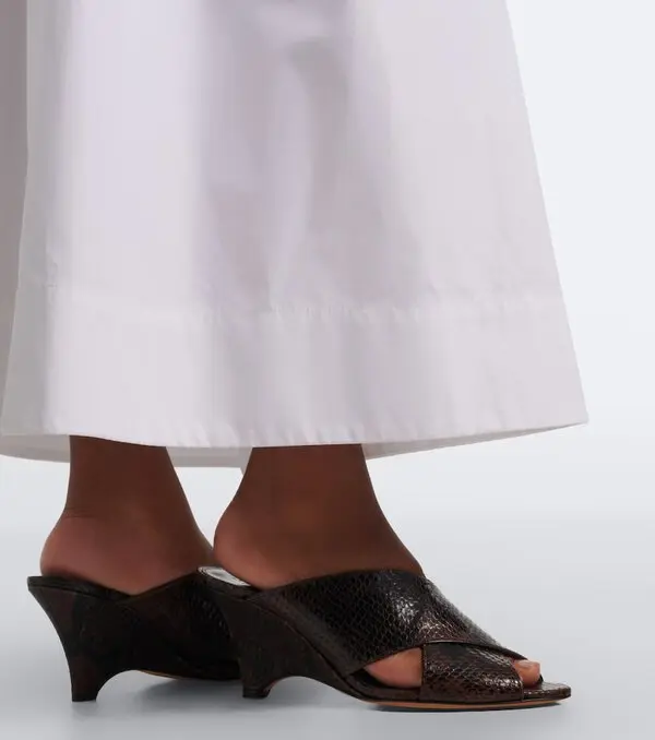 Le Monde Beryl Luca Snake-effect Leather Mules - Brown
