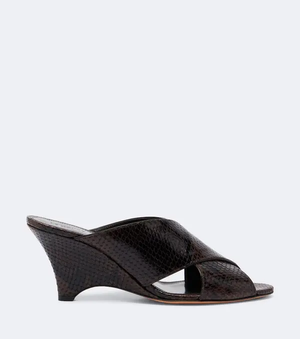 Le Monde Beryl Luca Snake-effect Leather Mules - Brown