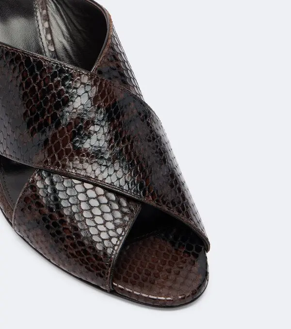 Le Monde Beryl Luca Snake-effect Leather Mules - Brown