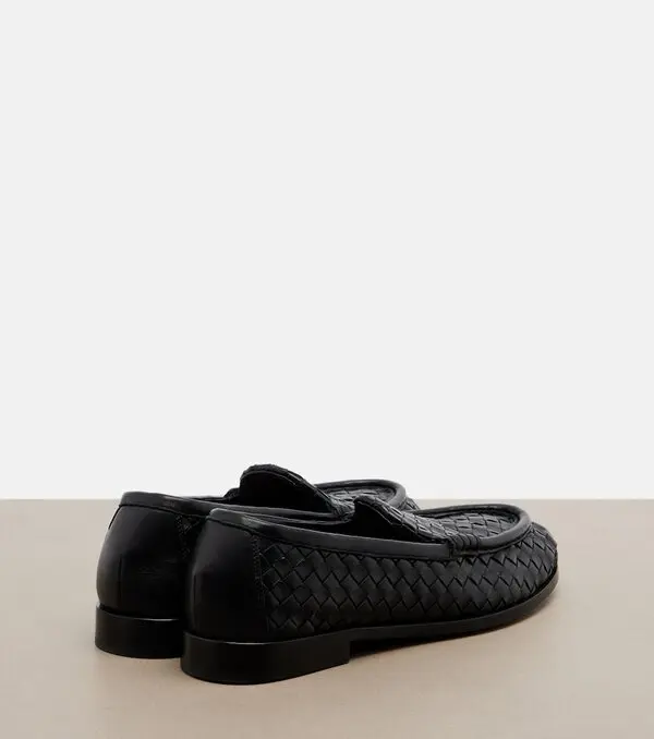 Bottega Veneta Silenzio Intrecciato Leather Loafers - Black