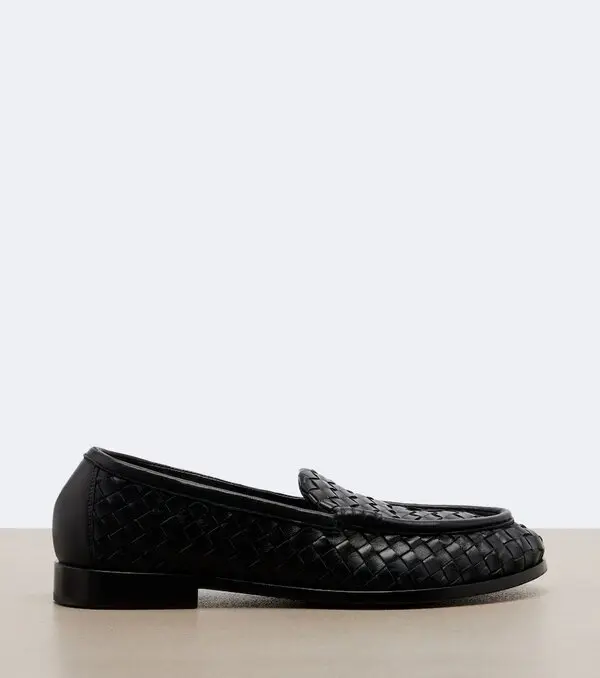 Bottega Veneta Silenzio Intrecciato Leather Loafers - Black