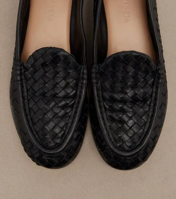 Bottega Veneta Silenzio Intrecciato Leather Loafers - Black