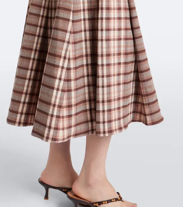 Staud Wells Checked Linen-blend Midi Dress - Brown