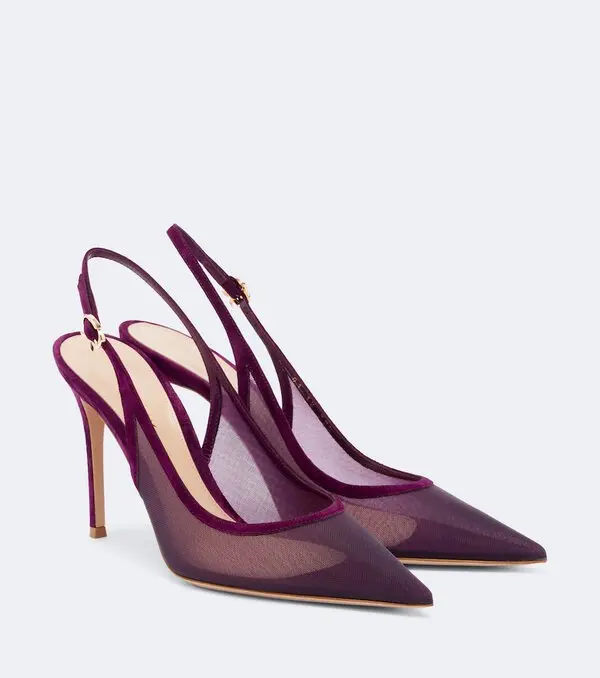 GIANVITO ROSSI Suede-trimmed Organza Slingback Pumps - Purple