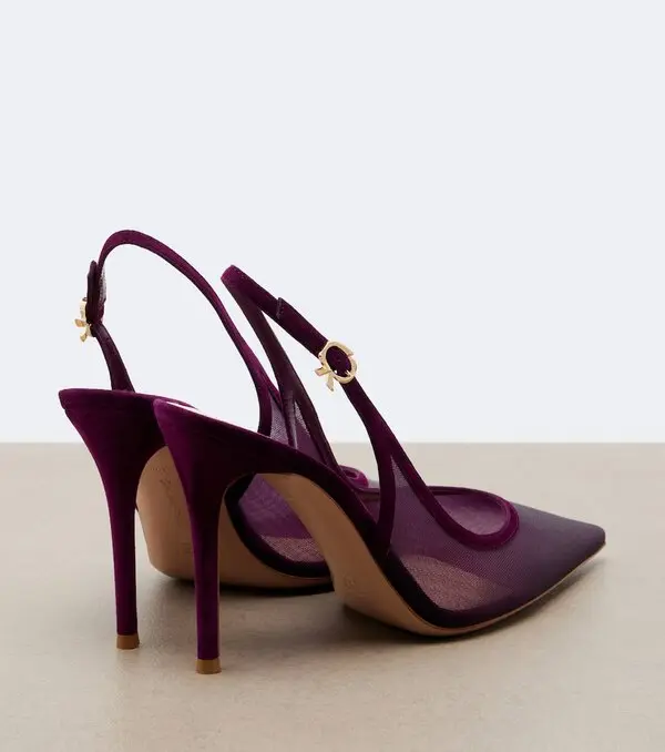 GIANVITO ROSSI Suede-trimmed Organza Slingback Pumps