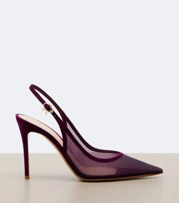 GIANVITO ROSSI Suede-trimmed Organza Slingback Pumps