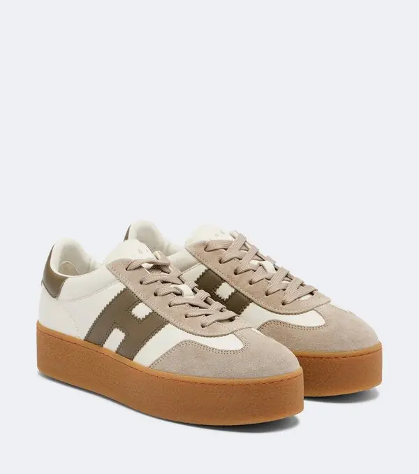 Hogan Leather Platform Sneakers With Suede Trim - Beige
