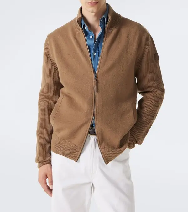 Moncler Wool And Cashmere Zipped Cardigan - Brown