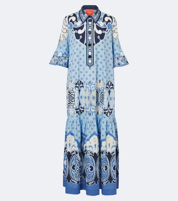 La DoubleJ Artemis Printed Cotton Maxi Dress - Blue