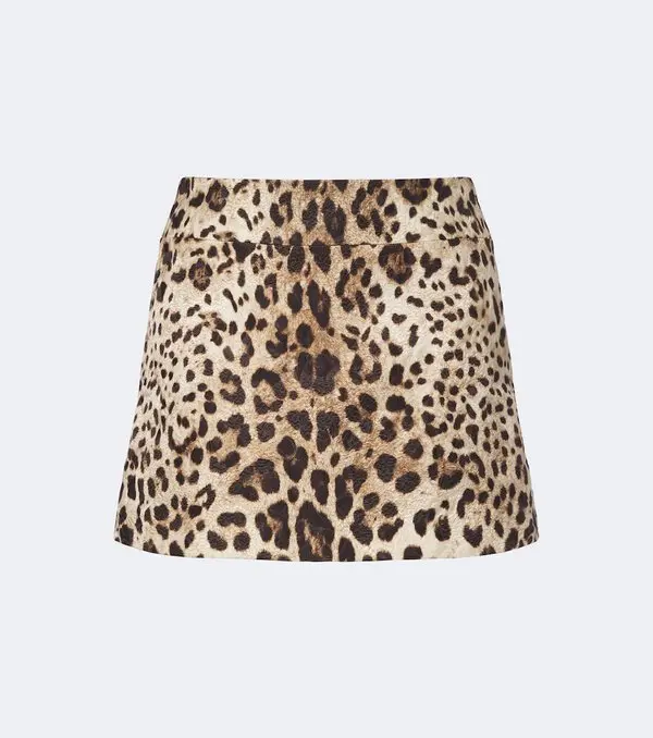 Dolce & Gabbana Leopard Print Cotton And Silk-blend Miniskirt - Brown