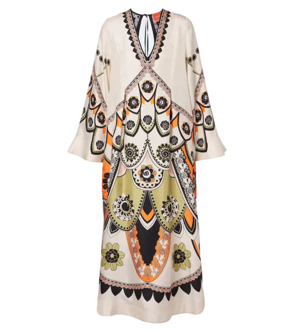 La DoubleJ Twin Flame Printed Silk Twill Midi Dress - White