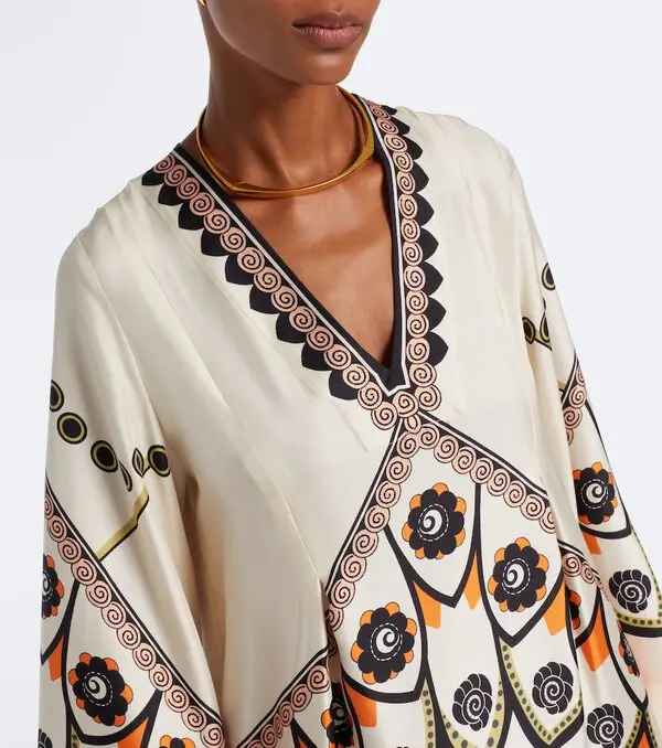 La DoubleJ Twin Flame Printed Silk Twill Midi Dress