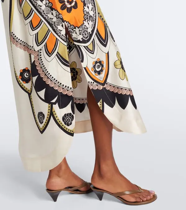 La DoubleJ Twin Flame Printed Silk Twill Midi Dress