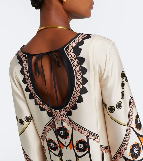 La DoubleJ Twin Flame Printed Silk Twill Midi Dress