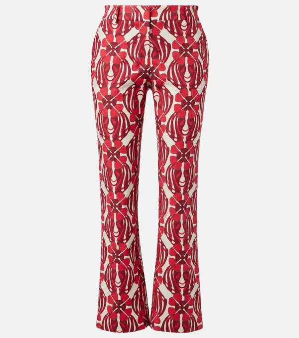 La DoubleJ 24/7 Printed Cotton Straight Pants - Red