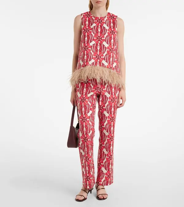 La DoubleJ 24/7 Printed Cotton Straight Pants - Red